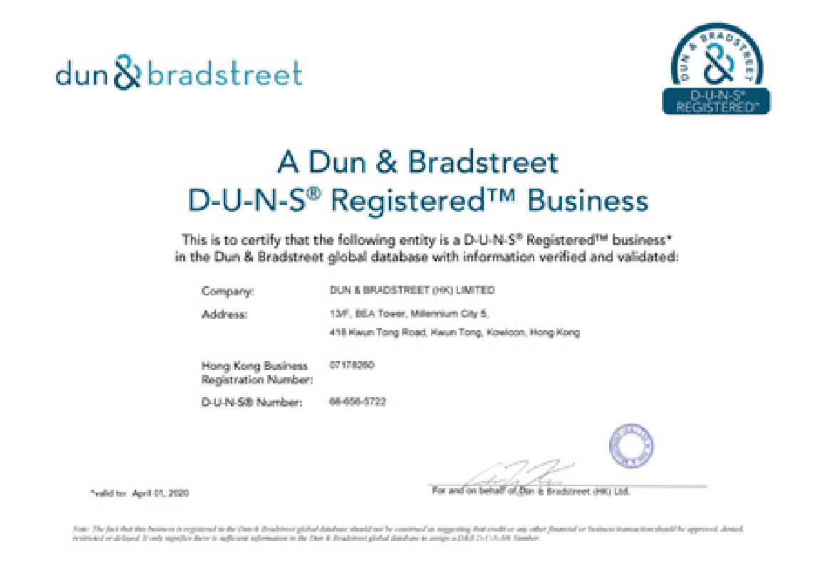 DUNS Registered - The globally trusted benchmark of Business Credibility